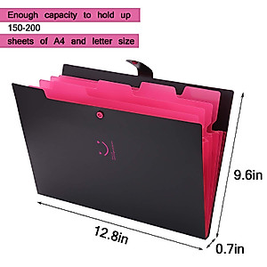 SKYDUE Letter A4 Paper Expanding File Folder Pockets Accordion Document Organizer (Black)