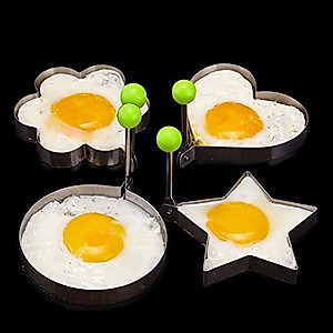 Kitchen Stainless Steel Fried Egg Mold Heart Pancake Mould Mold Ring Cooking Fried Egg Shaper,Set of 4