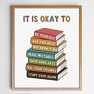 It Is Okay To Feel, Boho Classroom Decor, My Feelings, Classroom Poster, Educational Wall Art, Be Yourself, Playroom Wall Art Decor, School Counselor, Therapy Office Decor, No Framed (8X10 INCH)