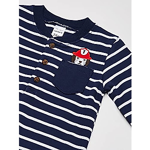 Carter's Baby Boys' 2-Pack One-Piece Romper, Grey Dino/Navy Stripe, 18 Months