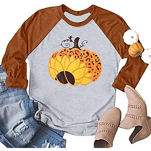 MYHALF It's Fall Y'all Shirts Women Funny Pumpkin Graphic Tee Tops 3/4 Sleeve Fall Raglan Tee (Brown-3, XXL)