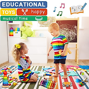 LOOIKOOS Toddler Musical Instruments Set Wooden Percussion Instruments Toy for Kids Baby Preschool Educational Musical Toys for Boys and Girls with Storage Bag