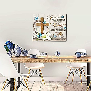 WALLOHERE Scripture Wall Art Christian Religious Wall Decor Canvas Prints Floral Wall Art Butterfly Painting Christ Faith Spiritual Posters Artworks Decor Framed For Living Room Bedroom Ready To Hang16 inches x20 inches , 16x20in