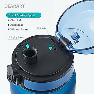 DEARART 32oz Blue-Mix Water Bottle With Motivational and Time Marker, BPA FREE Quick Drink Without Straw, Suit Sports Office Gym School ect.