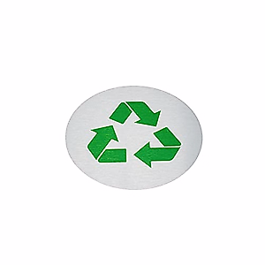 Metal Recycle Signs | 5.5" Round, Recycle Bin Marker | Metal Sign for Recycling Basket | Brushed Silver Aluminum with Green Recycle Symbol - Made in The USA