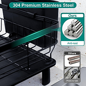 Goderewild Dish Drying Rack for Kitchen Counter,Space-Saving Dish Rack with Drainboard,Rustproof Countertop Dish Drainer with Utensil Holder for Sink,Black