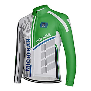 Custom Michigan Winter Thermal Fleece Men's Cycling Jersey Long Sleeve (ML100025-1, XL)