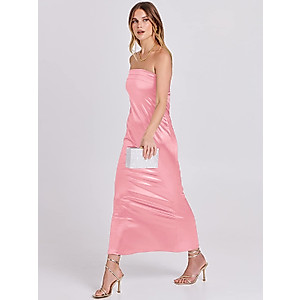 ANRABESS Women Summer Wedding Guest Maxi Dress Strapless Satin Tube Bodycon Backless Cocktail Formal Dresses 2025 Spring Pink