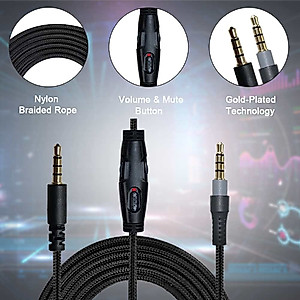 QJYTH Replacement Cable Cord Compatible with Kingston Hyperx Cloud Alpha and Cloud Mix Gaming Headset, Headset Audio 3.5mm Cable with Inline Mute & Volume Control (No Inline Mic, Black)
