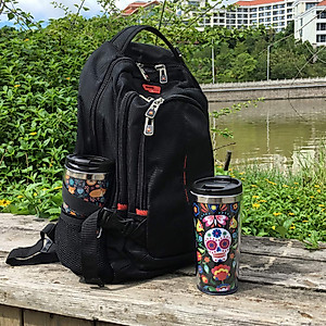 NVJUI JUFOPL Sugar Cute Skull Travel Coffee Mug for Men's Women's, With Flip Lid, Stainless Steel, Water Bottle Cup 15 oz