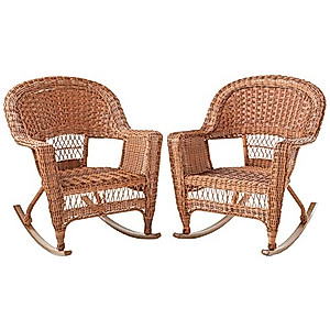 Jeco Set of 2 Wicker Rocker Chairs, Honey