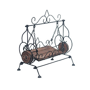 CRAFTCASTLE Wooden Antique Wrought Iron Krishna Jhula, Laddu Gopal Jhula - for Home and Office (Pack of 1)