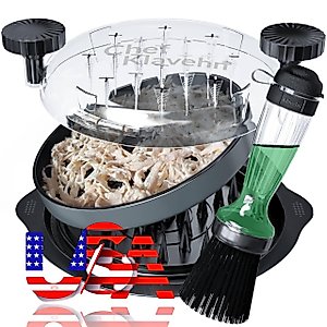 Chicken Shredder Tool Twist, Visible Meat Shredder with Brush and Detachable Plate, Ergonomic Handle, Anti-Slip, Dishwasher Safe, Heat Resistant, BPA Free, Suitable for Pork Beef Chicken (Black)