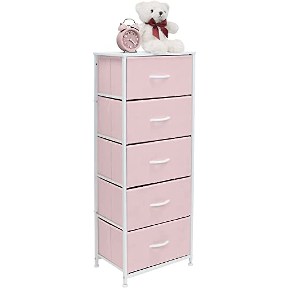 Sorbus Fabric Dresser for Kids Bedroom - Chest of 5 Drawers, Tall Storage Tower, Clothing Organizer, for Closet, for Playroom, for Nursery, Steel Frame, Fabric Bins - Wood Handle (Pink)