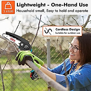 Mini Chainsaw 6-inch Mini Chainsaw Cordless 𝟭𝟮 Pc Tool Set, Seesii Battery Chainsaw with 2x Big Batteries, 2.62lbs Handheld Electric Power Chain Saw with Safety Lock for Tree Trimming Wood Cutting