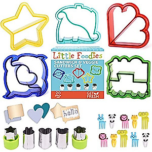 Sandwich Cutters for Kids, 20-Piece Set, 5 Kid Sandwich Cutters Shapes, 5 Vegetable Cutters Shapes, 10 Bento Deco