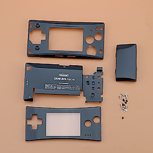 Metal Aluminum Housing Shell Case Faceplate Cover with Full Screws for Gameboy Micro GBM Replacement (Black)
