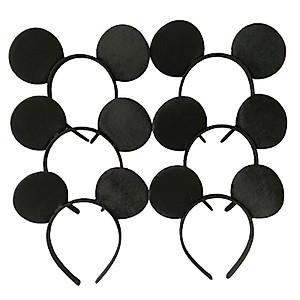CHuangQi Mouse Ears Headband, Solid Black (Set of 12)