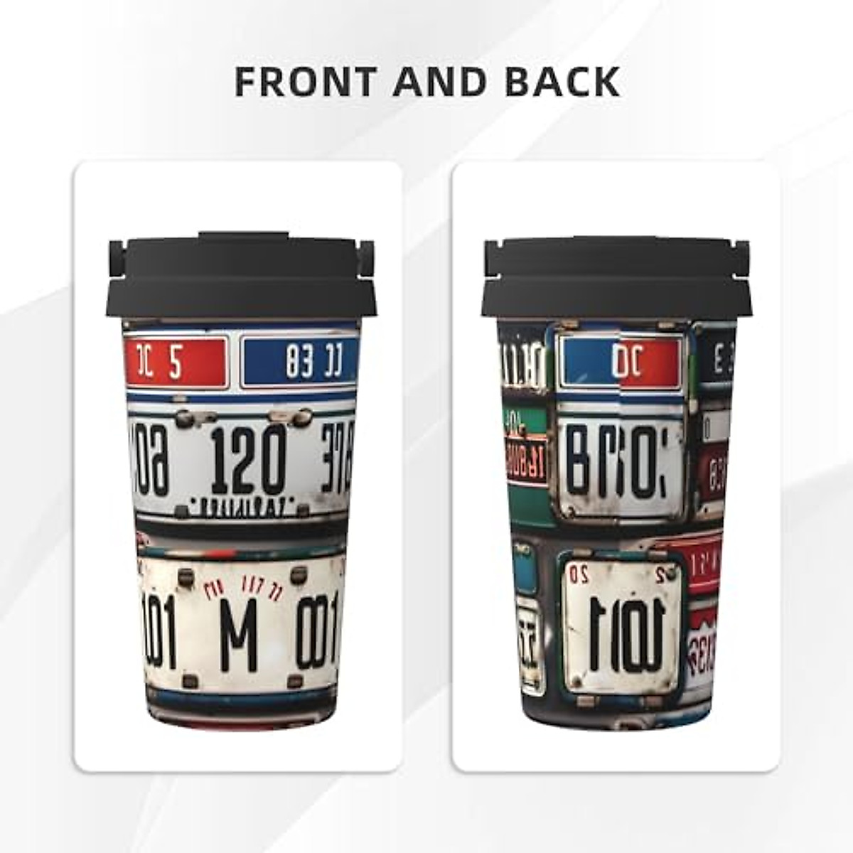 WANGXUEE Old License Plate Print 500ml Stainless Steel Travel Tumbler Double Wall Vacuum Insulated Coffee Mug