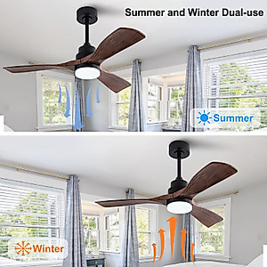OMYU 42 Inch Ceiling Fan with Lights, ABS Blades 3 Color Temperatures and Quiet Reversible DC Motor, Modern Brown 42 Inch Ceiling Fans for Bedroom Living Room Study Office