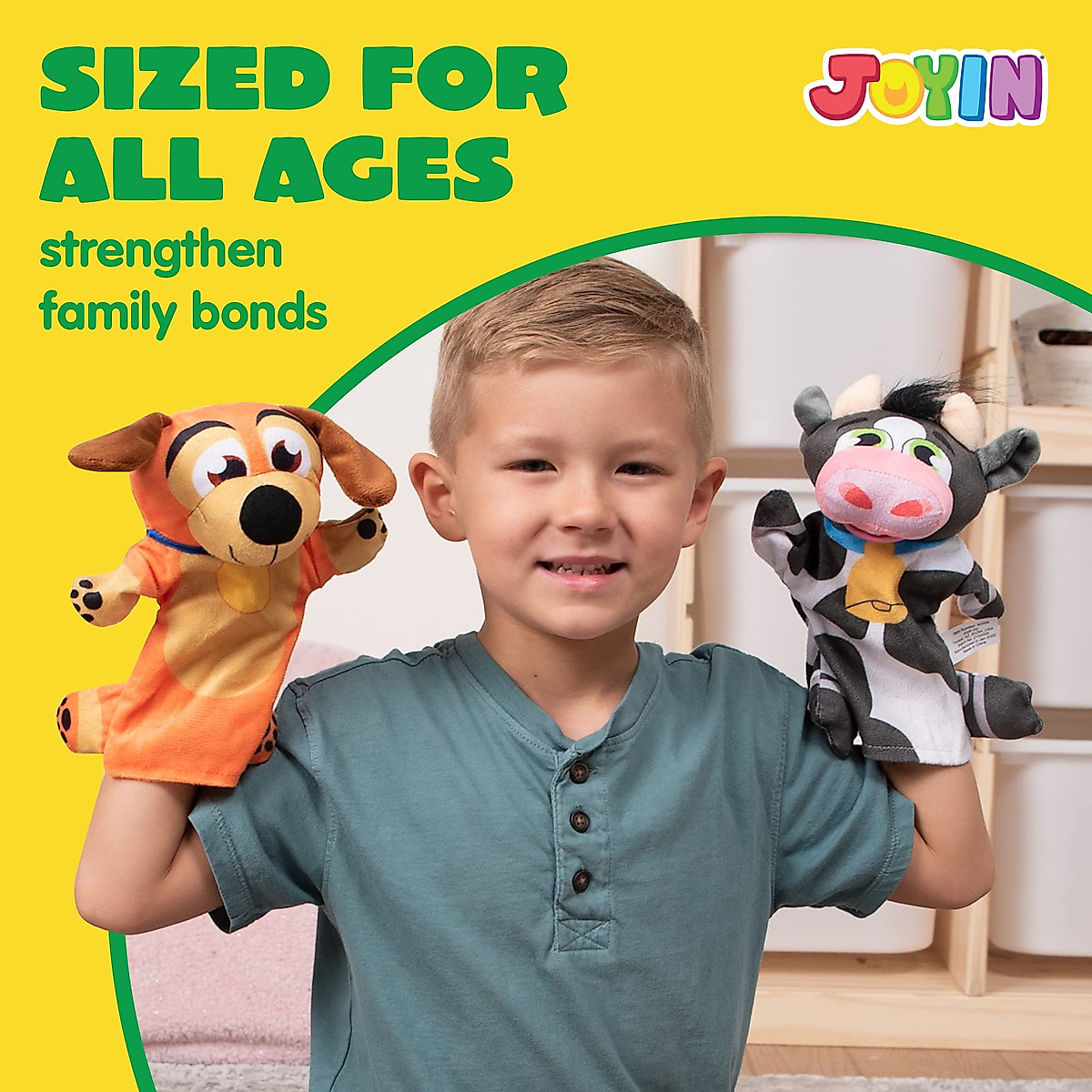 JOYIN 6Pcs Kids Hand Puppet Set, Toddler Animal Plush Toy Includes Elephant, Unicorn, Puppy, Pig, Tiger and Cow for Boys Girls Show Theater, Birthday Party Gifts, Easter Basket Stuffers