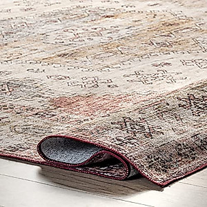 nuLOOM 4' x 6' SpinClean Machine Washable Stain-Resistant Area Rug with Non Slip Backing, Low Profile for Living Room, Bedroom, and Dining Room, Emani Multi