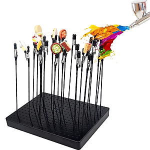 LAMXD Model Painting Stand Base (19 x 14 Holes) and 26PCS Alligator Clip Sticks Set (with Rubber Tips) Modeling Tools for Airbrush Spray, for Model Parts Holder (7.87 x 5.9Inch)
