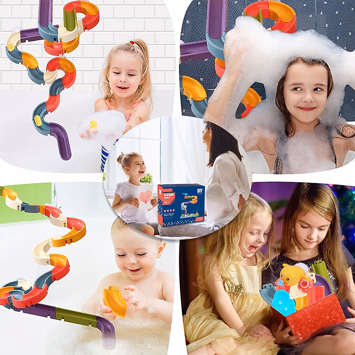 42 pcs Baby Bath Toy for Kids Ages 4-8 Toddlers, Wall Bathtub Toys Ball Track Shower Water Slide Take Apart Game, Baby Bath Toys with Wind-Up Duck, Birthday Gift for Children