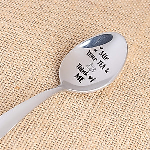THE BASH AFFAIR Stir Your Tea & Think Of Me Engraved Spoon Gift|Long Distance Relationship Gift For Tea Lover|Valentines Day Gift For Boyfriend From Girlfriend|Tea Lover Gift For Him Her - 7 Inch