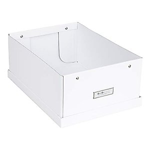 Bigso Katia Collapsible Storage Box | Photo Storage Box with Labelframe for Easy Identification | Simple Assembly without Tools | Decorative Storage Boxes with Lids | 11.3″ x 15.4″ x 6.4″ | White