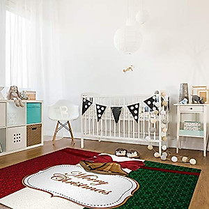 Area Rug Absorbent Non-Slip Rectangle Rug Merry Christmas Bells and Snowflakes Rugs for Living Room Bedroom Kitchen Entryway, Soft Floor Mat Indoor Carpet Accent Rugs 3x5 Feet