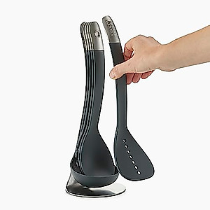 Joseph Joseph Nest 100 Utensils Compact Stacking Kitchen Tool Set with Magnetic Storage Stand, 5-piece, Gray