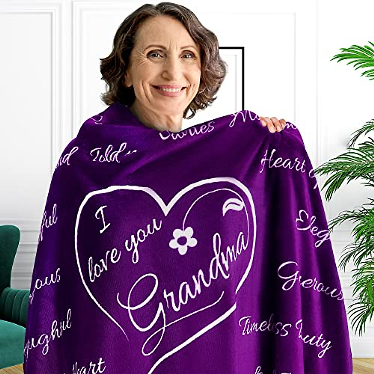 Mothers Day Gifts for Grandma, Gifts for Grandma Blanket, Grandma Gifts from Grandkids, Best Grandma Gifts, Grandma Birthday Gifts from Grandchildren, Throw Blanket 65”x50” (Purple)