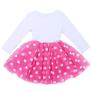 ODASDO Infant Baby Girl My 1st First Birthday Cake Smash Outfit Cotton Long Sleeve Princess Tutu Tulle Bowknot Polka Dots Dress One Year Old Party Clothes Photo Props Hot Pink 1 Year
