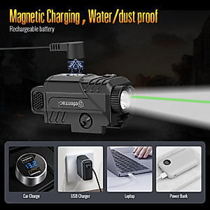 DEFENTAC DF-1061 Magnetic Charging Pistol Light with Green Beams for Guns, 450 Lumens Tactical Flashlight White LED and Green Beam Combo with Sliding Rail