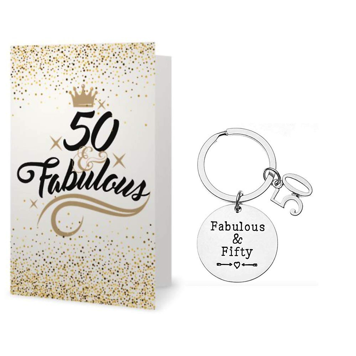 Infinity Collection 50th Birthday Keychain & Card Gift Set, 50th Birthday Gifts for Men & Women, Fabulous and Fifty Keychain. 50th Bday Gifts for Him or Her