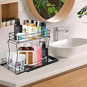TOOYIMR Under Sink Organizer，2 Tier Slide Out Pull Out Cabinet Organizer Shelf，Multi-Purpose Under Sink Storage with Sliding Drawer for Kitchen Bathroom Cabinet(Black)