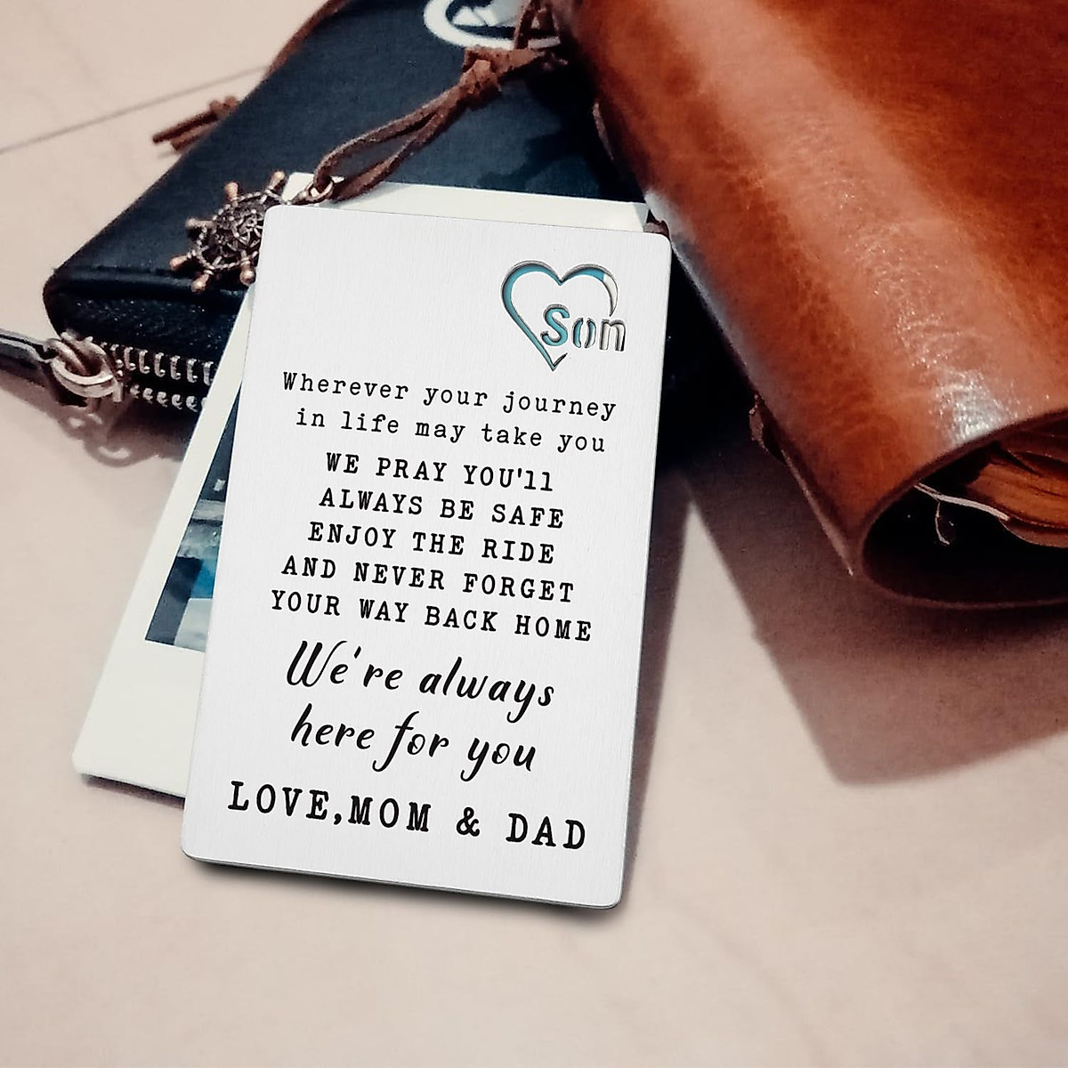 TRCENDE To Our Son Gifts from Mom and Dad Engraved Wallet Insert gift for Son, Son Birthday Card College Graduation Gifts for Son Back To School Birthday Graduation Christmas gift xson1