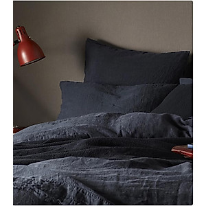 Generic Full Black Linen Duvet Cover Stone Washed Linen Duvet Cover Linen Duvet Cover King Queen Full Size Black Linen Bedding Bed Cover Set (King), Natural, RDR0055