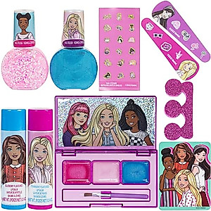 Barbie - Townley Girl Makeup Filled Backpack Set with 12 Pieces, Including Lip Balm, Nail Polish, Nail File, Hair Bows, and Other Accessories, Ages 3+ for Parties, Sleepovers and Makeovers