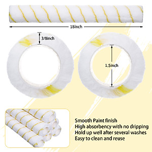 6 Pcs 18 inch Paint Roller Covers 3/8 '' nap Microfiber Paint Roller Sleeves Smooth Large Paint Roller for Wired or Simple Painting Roller Frame Wall Ceilings Home Painting Supplies, Core Dia 1.5''