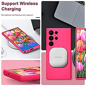 Samsung Galaxy S23 Ultra Silicone Case,Soft Touch Premium Liquid Rubber Shockproof Phone Cover [Slim Fit] [Upgraded Camera Protection] [Microfiber Lining],2023 Hot Pink