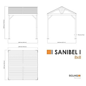 Sojag 8' x 8' Sanibel I Hardtop Gazebo Outdoor Weather-Resistant Aluminum Frame Sun Shelter Light Grey