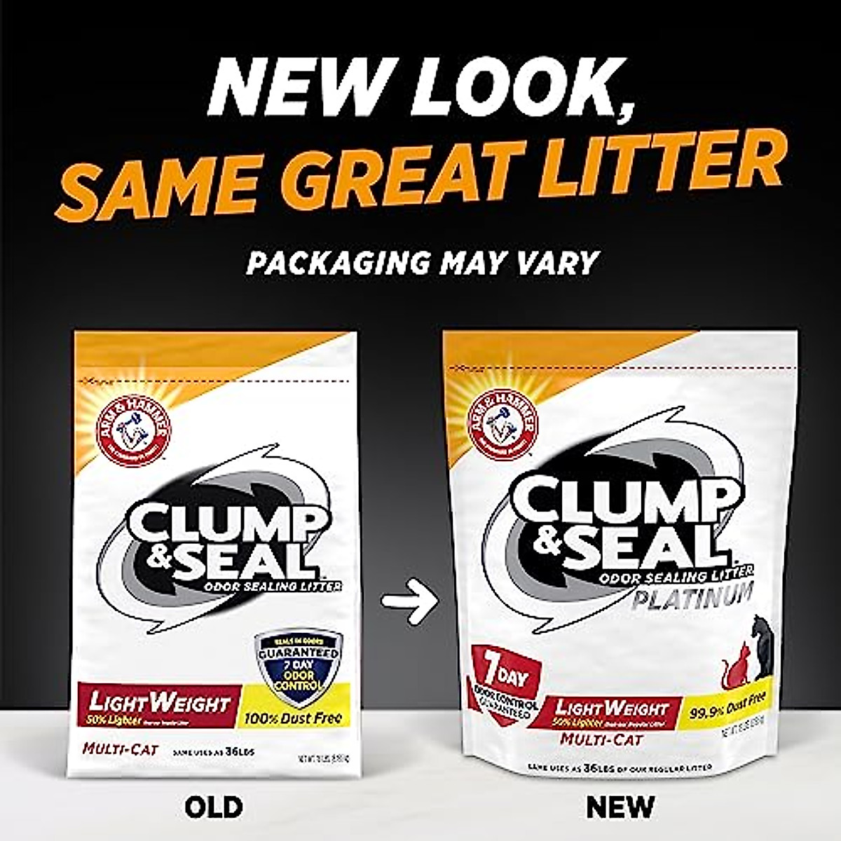 ARM & HAMMER Clump & Seal Odor Sealing Lightweight Multi-Cat Scented Clumping Cat Litter with 7 Days of Odor Control, 18 lbs. (Packing May Vary)
