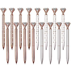 JOANCÉE 16 PCS Diamond Pen With Big Crystal Bling Metal Ballpoint Pen, Office Supplies And School, Rose Gold/White Rose Polka Dot/Silver/Rose Gold With White Polka Dots, Includes 16 Pen Refills