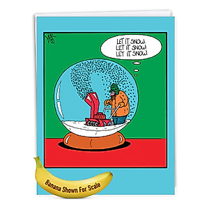 NobleWorks - Big Funny Card for Christmas (8.5 x 11 Inch) - Jumbo Cartoon Notecard, Happy Holiday Humor - Snowglobe Blower J7086XSG