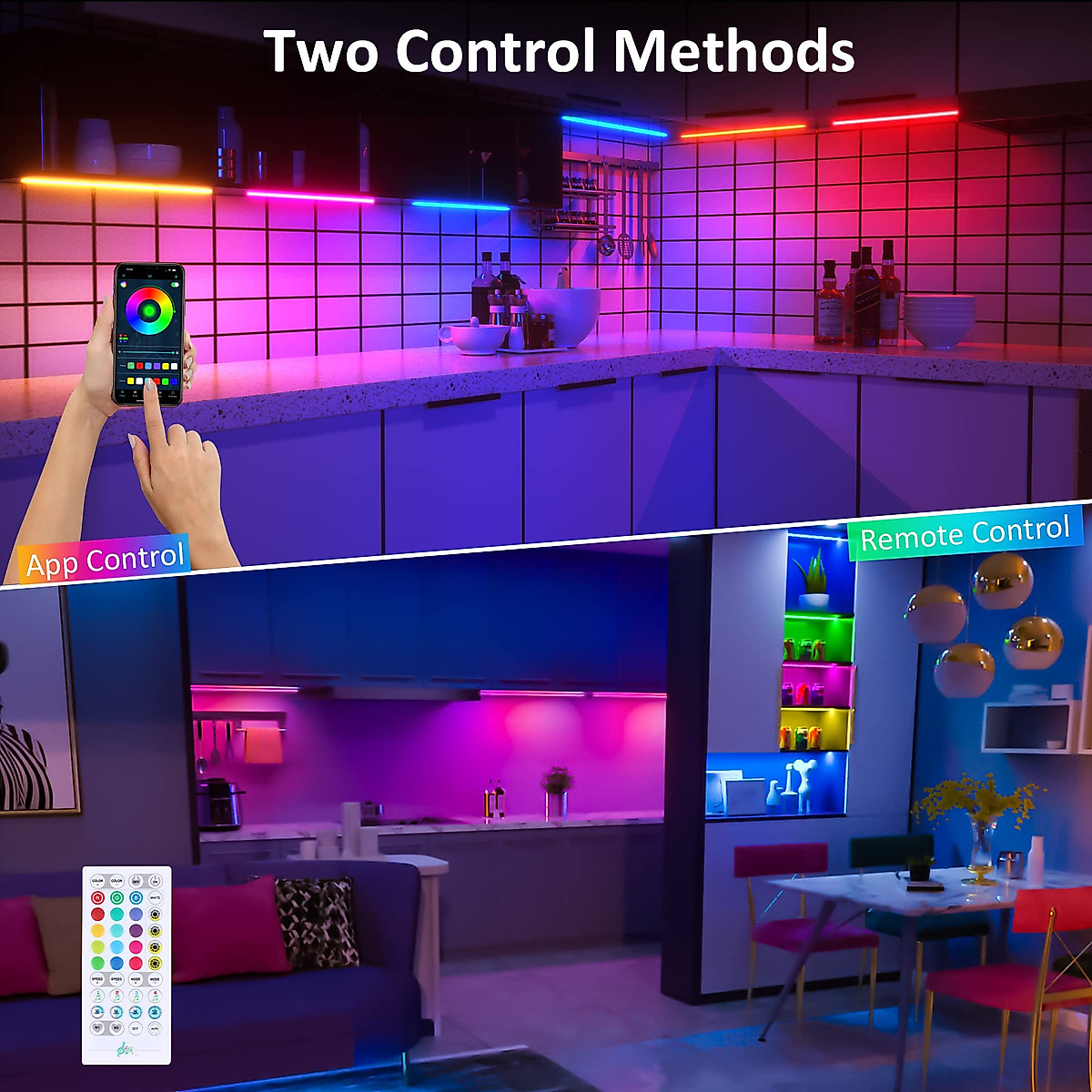 Benreom 3 Pcs RGB Under Cabinet Lights Kit, Smart App and Remote Control Under Cabinet Lighting, Dimmible Under Counter Lights for Kitchen, Plug in LED Lights for Cabinet, Counter, Workbench, Desk