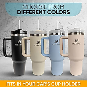 HELCIUM Travel Quencher Tumbler with Lid and Straw – Practical Tumbler with Handle for Water, Coffee, Tea, Juice –Hot and Cold 40oz Tumbler with Handle –Insulated Stainless Steel Tumblers