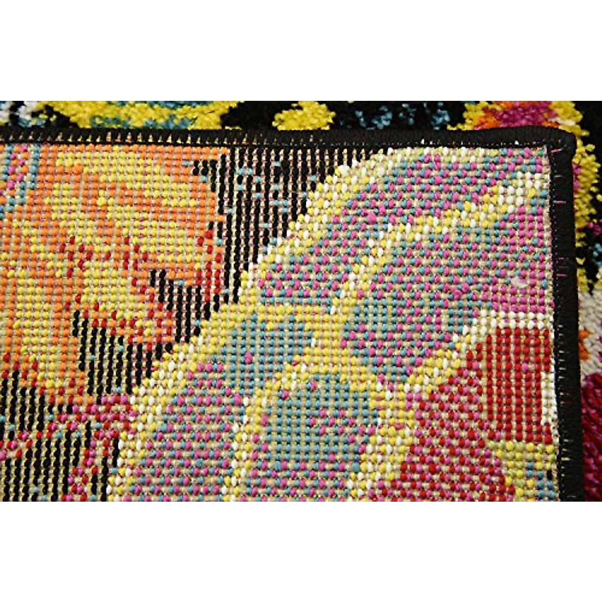 Unique Loom Lyon Collection Colorful Modern Floral Garden Area Rug, 2 x 6 ft, Black/Yellow