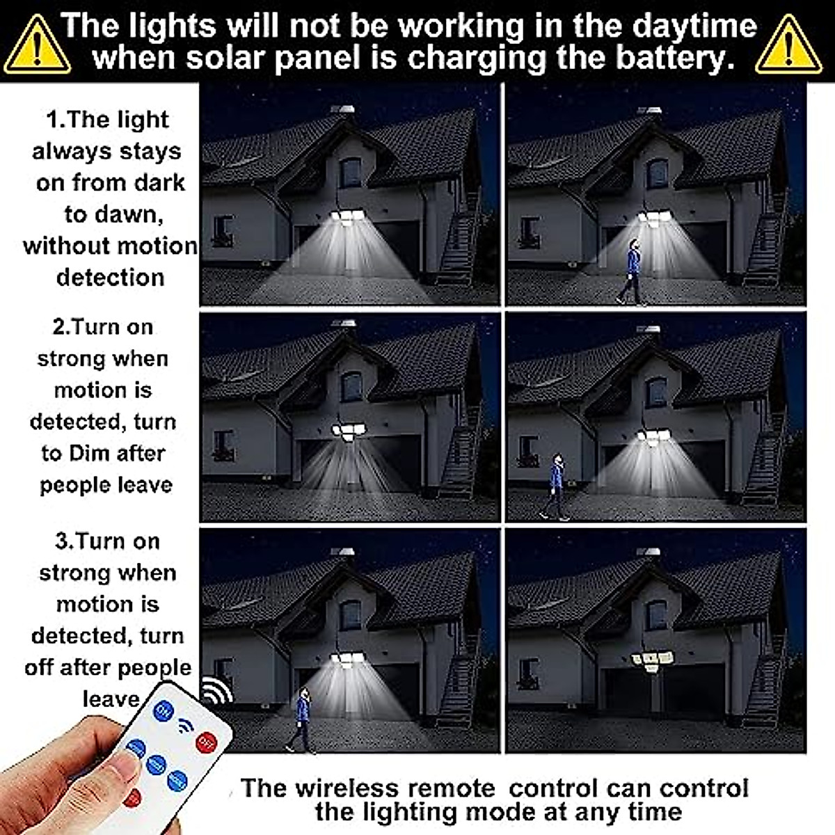 NUNET Solar Motion Sensor Lights Outdoor 278 LEDs PIR Security Solar Flood Lights w.Detachable 1.5W Solar Panel 3 Modes Remote IP65 Waterproof 4 Heads 270°Angle Wall Lamp for Shed Yard(1 Pack)